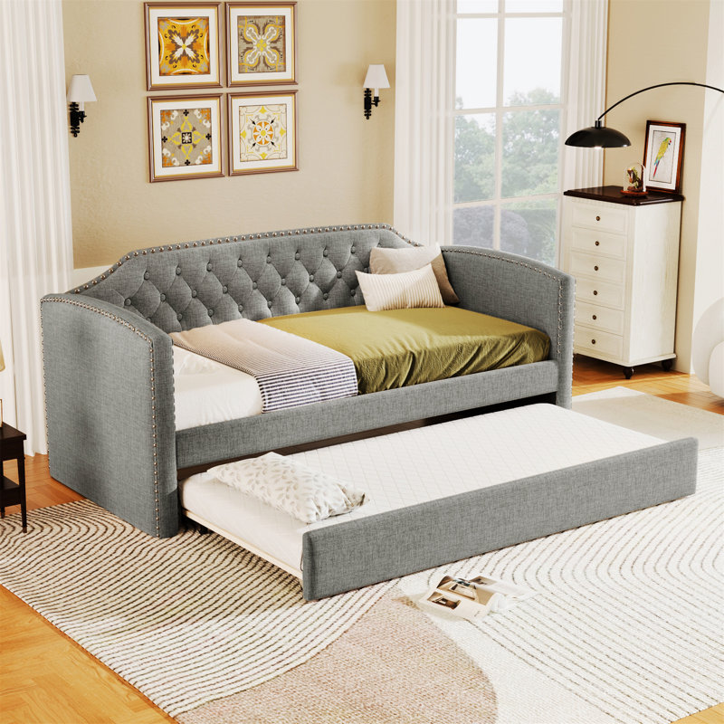 Luxurious Upholstered Daybed with Trundle Perfect for Guest Rooms Compact Bedrooms and Study Areas